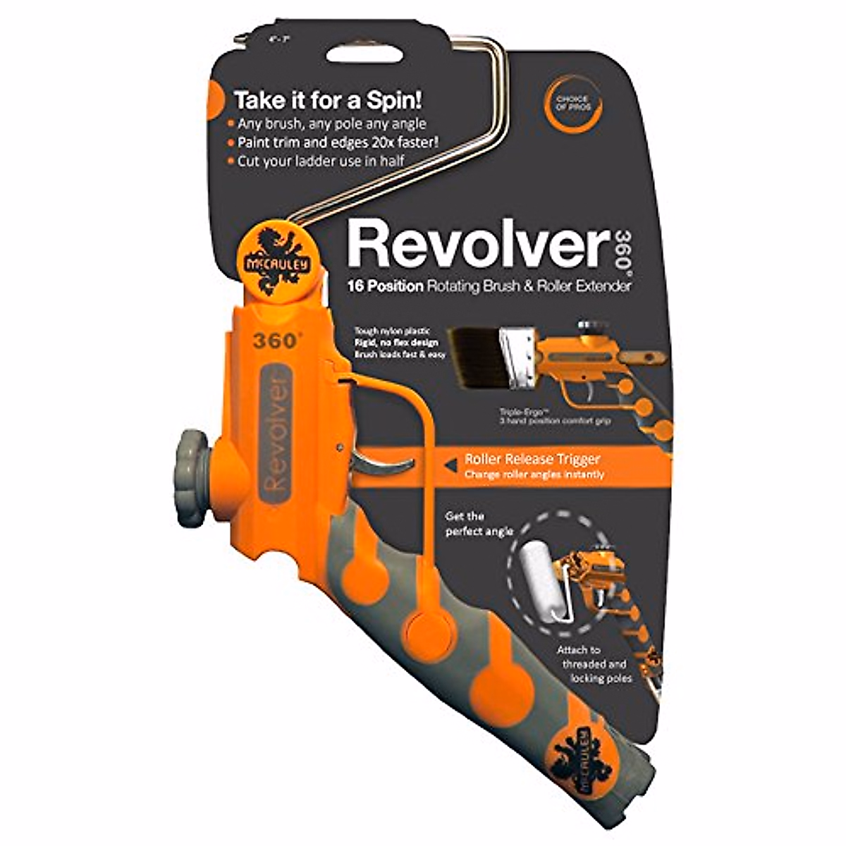 McCauley Tools Revolver- Heavy Duty, Long Handle Paint Brush Extender and Roller Holder, Paint Edger Tool for High Ceilings, Corner Painting Tool Compatible with All Threaded and Locking Poles