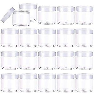 20 PCS 2oz Plastic Empty Jars with Lids(White),Wide-Mouth Refillable Storage Containers for Cosmetics,Empty Storage Container for Candy,Beads,Slime Making,Crafts,Creams,Gifts