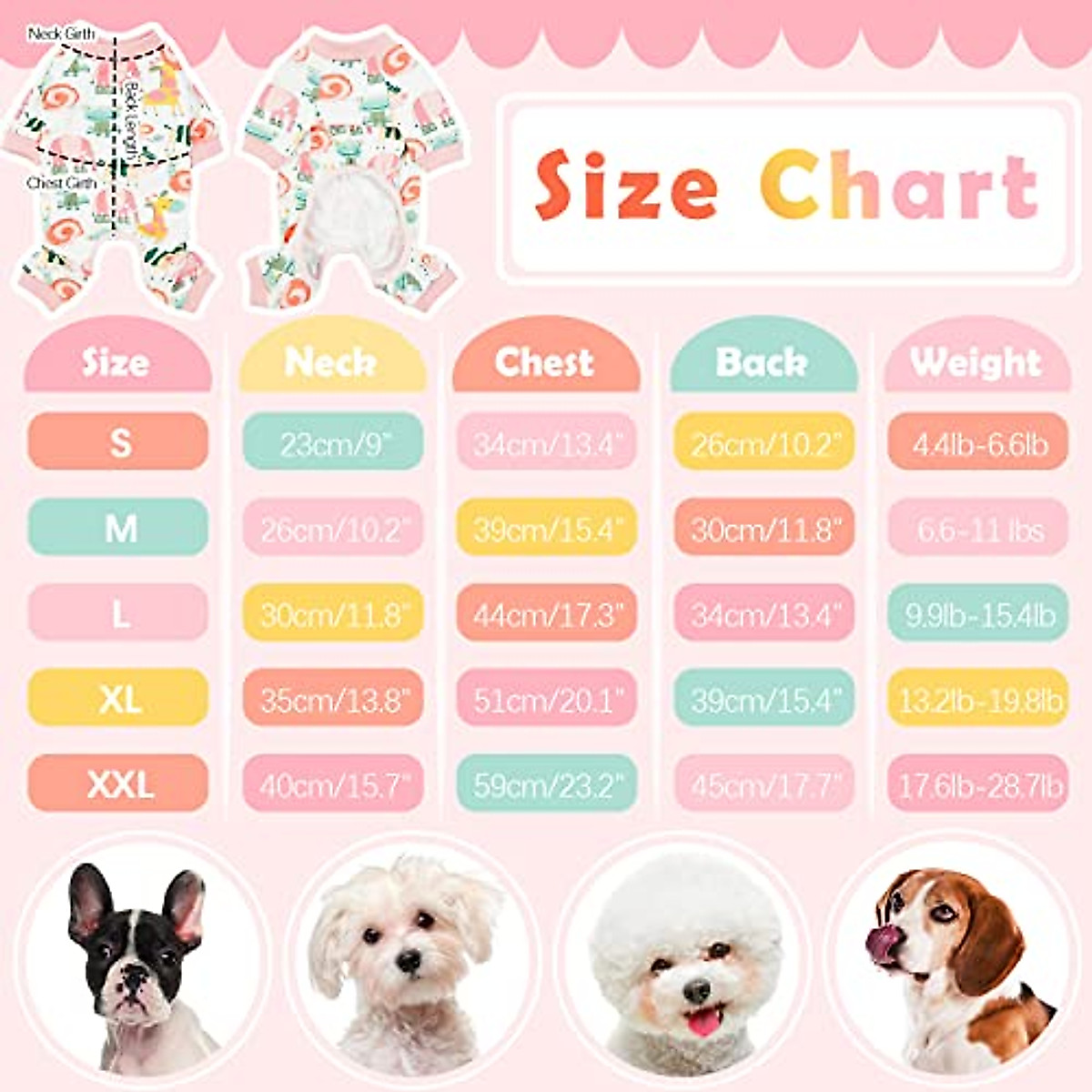 Dog Pajamas Cartoon Pet Jumpsuit, Soft Cotton Dog Clothes with 4 Legs, Breathable Pet Onesie Cozy Bodysuit for Small Medium Dogs & Cats, Dog Hair Shedding Cover Lightweight Dog Pjs Apparel