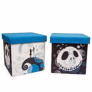Disney The Nightmare Before Christmas Jack & Sally 15-Inch Storage Bin Cube Organizers, Set of 2 | Fabric Basket Container, Cubby Closet Organizer, Home Decor for Playroom | Gifts and Collectibles