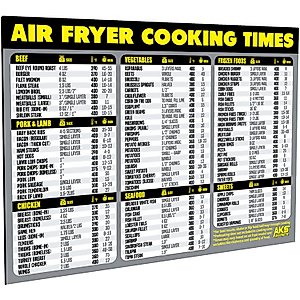 Air Fryer Cooking Times Chart Magnet - Extra Large Easy to Read Airfryer Magnetic Cheat Sheet - Healthy Air Fryer Cookbook Accessory Air Fryer Food Kitchen Conversion Air Fryer Oven Accessories (Grey)