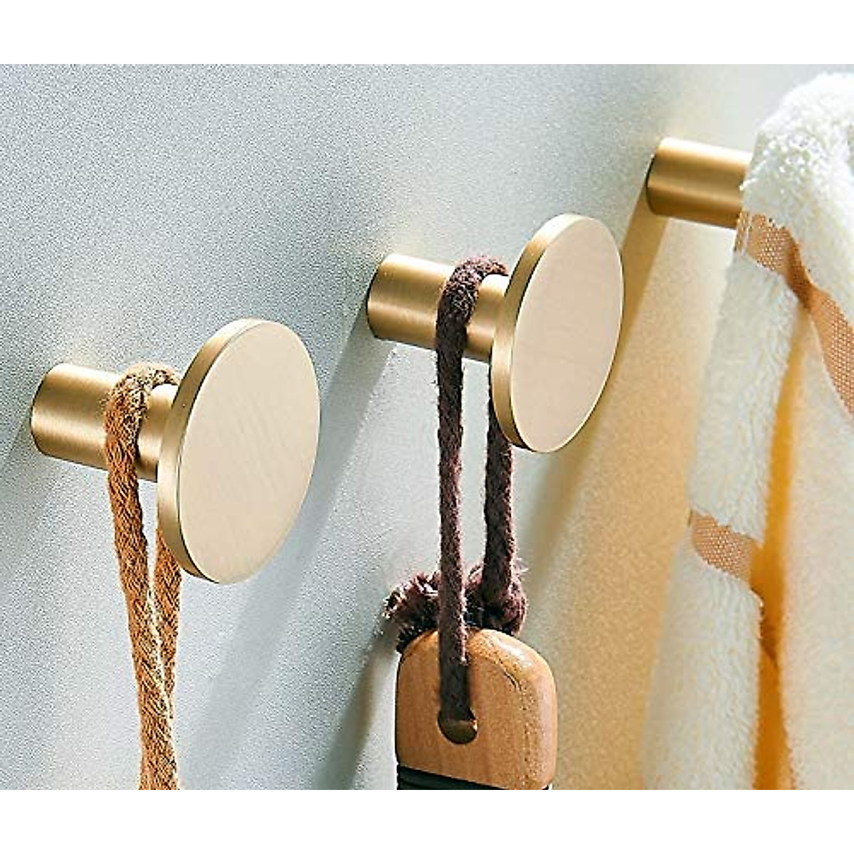 YANGQIHOME Pack of 4, Brushed Brass Decorative Wall Hooks, 32mm x 30mm, for Bathroom,Lavatory,Clothing Store, Hotel, Cafe,Hat,Towel Coat Hook Hangers Wall Mounted (Round)