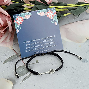 KUIYAI Tennis Racquet Gift Tennis Lovers Gift Always Remember You are Braver Stronger Smarter Than You Think Bracelet Future Tennis Player Gift Coach Gift Team Gift (TennisBrace-blk)