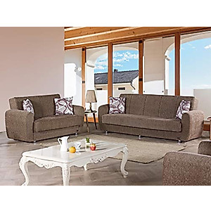 BEYAN Colorado Collection Guest Room Convertible Storage Loveseat with Storage Space, Includes 2 Pillows, Dark Brown