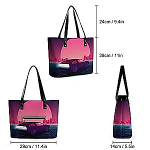 Womens Handbag Sunset And Cars Leather Tote Bag Top Handle Satchel Bags For Lady