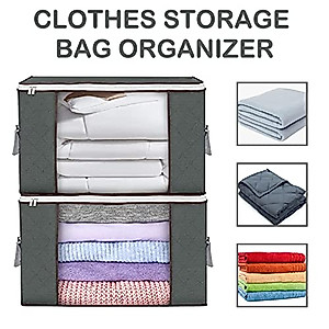 PACKLINER - Pack of 3 Clothes Storage Organizer (Grey) - Foldable Blanket Storage Bags for Clothes with Clear Window View - Clothing Storage Bags with Durable Handles for Dorm, Pillows, Bedding