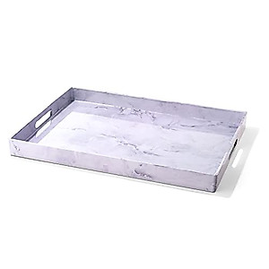 American Atelier Gray Rectangular Serving Tray – Large 14 x 19 inch Decorative Platter w/Carry Handles in Gorgeous Marble Finish for Food, Drinks, Ottoman or Centerpiece, (1270747)