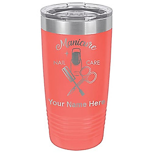 LaserGram 20oz Vacuum Insulated Tumbler Mug, Manicure, Personalized Engraving Included (Coral)