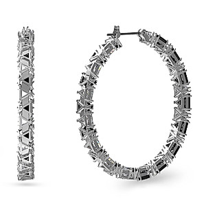 SWAROVSKI Ortyx hoop earrings, Triangle cut Swarovski Zirconia, Black, Rhodium Finish