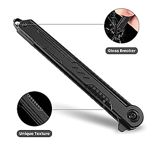 FUNBRO EDC Pocket Knife for Men, Tanto Folding Knives with 7CR13Mov Stainless Steel Blade, Slim Survival Knife with Clip, Window Breaker, Flipper Open and Liner Lock for Outdoor Camping