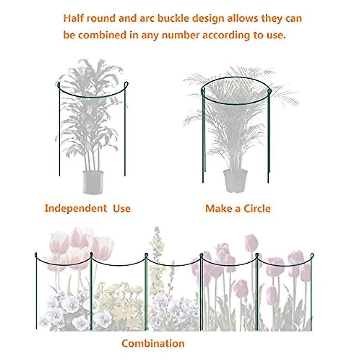 MTB Garden Plant Support Stake, 12-Pack Metal Half Round Tall Plant Support Ring Hoop, 9.5-in Wide x 15.8-in High Plant Cage for Tomato,Peony,Vegetable and Flowers Vine