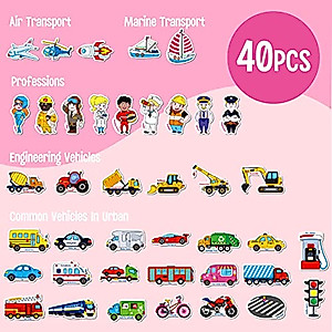 40 PCS Vehicle Magnets, Vehicles and Professions Fridge Magnets for Kids-Common Vehicles, Airplane, Boat & Occupations-Magnetic Transport Refrigerator Decors Educational Learning Toys for Toddlers