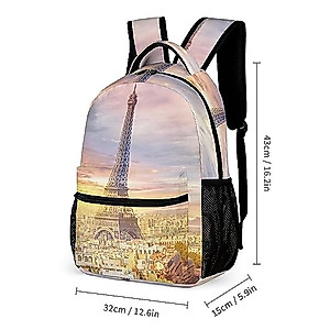 Paris Eiffel Tower Art 3 Pcs Backpack Set Portable Lunch Bag Pencil Pouch for Office