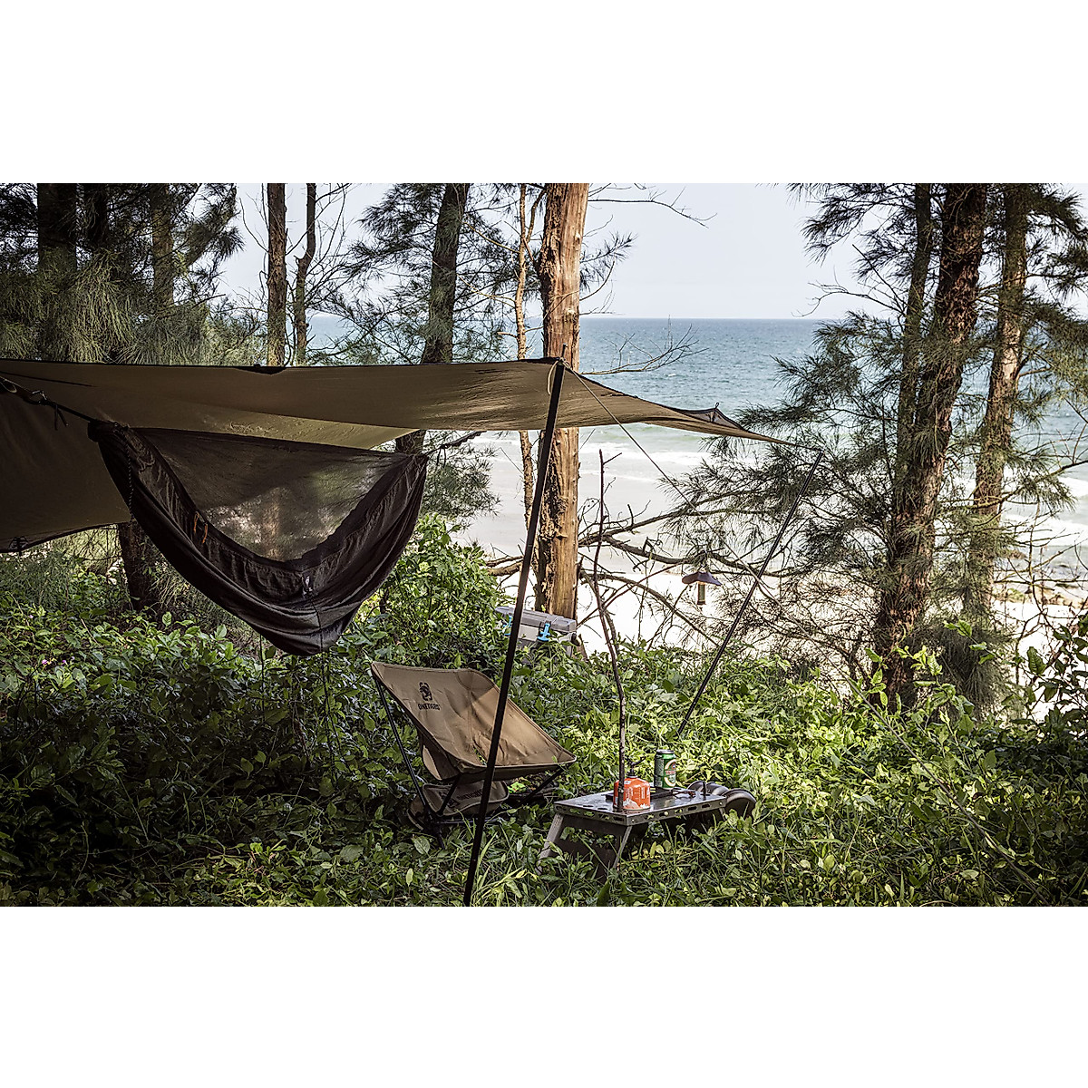 OneTigris KOMPOUND Camping Hammock with Net, Lightweight Portable Hammock with Warm Internal Cover & Tree Friendly Straps for Backpacking, Camping, Hiking, Travel, Beach, Backyard