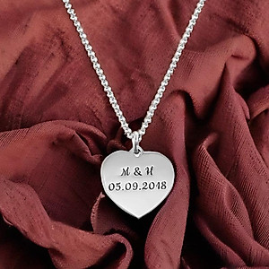 MYKA Personalized Engraved Heart Necklace - Precious Metal Silver 925 Custom Gift Pendant-Valentine's Day Love Jewelry for Her (Sterling Silver 925)
