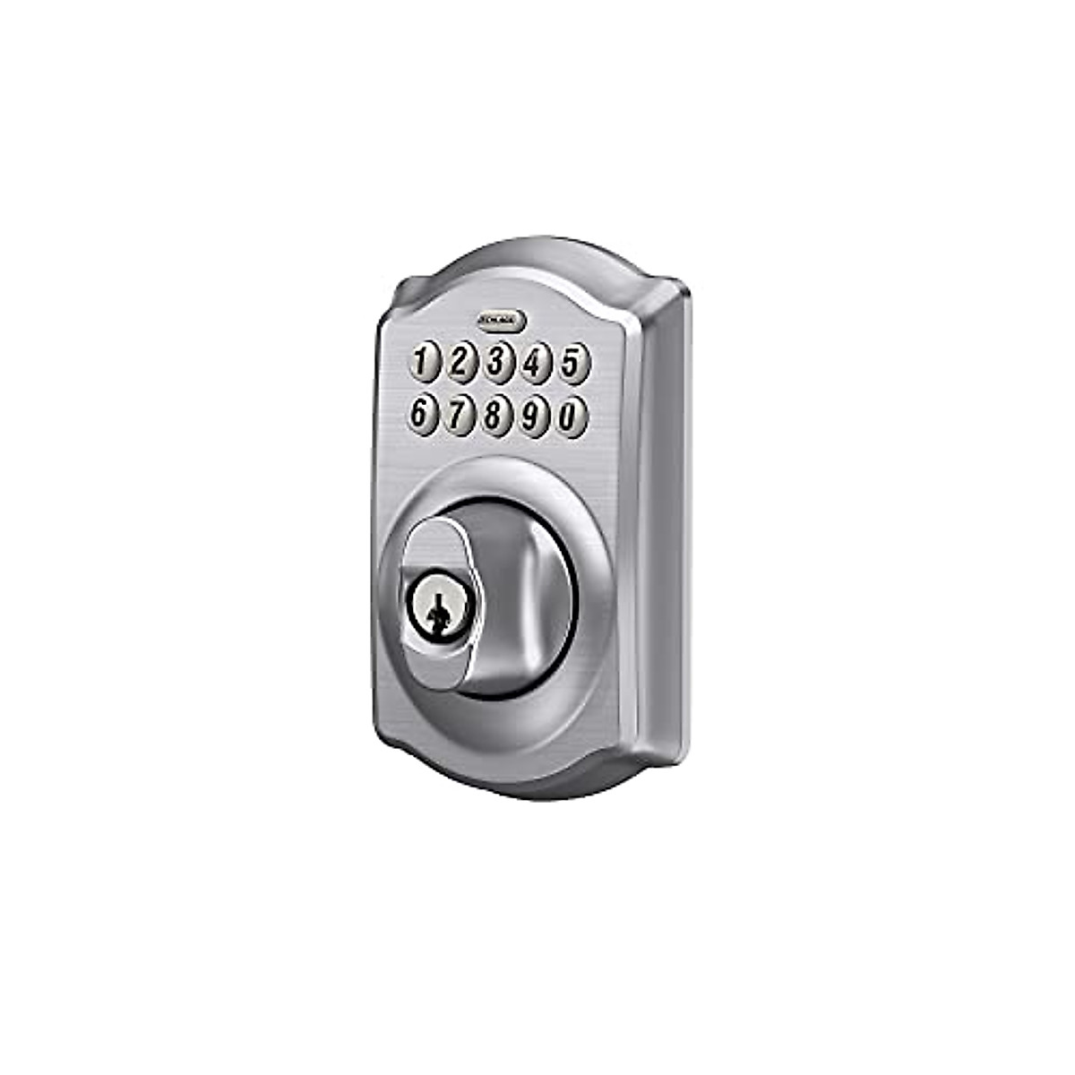 Schlage BE365 CAM 626 Camelot Keypad Deadbolt, Electronic Keyless Entry Lock, Satin Chrome