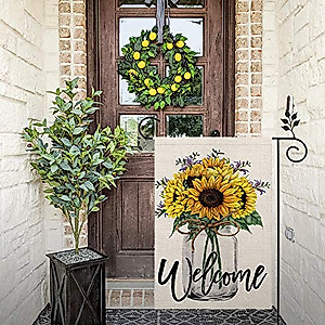 CROWNED BEAUTY Summer Sunflower Garden Flag 12×18 Inch Double Sided for Outside Mason Jar Welcome Seasonal Yard Flag