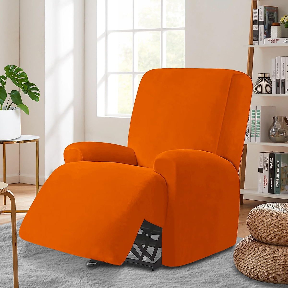 ALIECOM 4 Piece 100% Waterproof Recliner Cover for Large Recliner Stretch Recliner Chair Covers for Reclining Chair with Arms Recliner Slipcovers Non Slip Furniture Protector (Orange, 1 Seat)