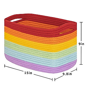Kriitools 3-Pack Rainbow Storage Basket Bins for Shelves,Woven Storage Baskets for Towel, Durable Cube Storage Bins Skin-friendly Cotton Rope Baskets for Storage