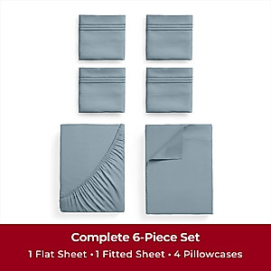 Mellanni Full Sheet Set - 6-Piece Iconic Collection Bedding, (Including 4 Pillowcases), 16-Inch Deep Pocket, Easy Care, Extra Soft, Cooling Sheets, Brushed Microfiber - Spa Blue