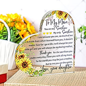 Mom Gift Mother in Law Gift Bonus Mom Gift to My Mom Acrylic Heart Sunflower Mothers Plaque Gifts Grateful Birthday Gifts for Mom Acrylic Best Mom Sign Acrylic Heart Sign from Daughter