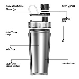 Stainless Steel Protein Shaker Bottle Insulated Keeps Hot/Cold Dishwasher Safe/Double Wall/Odor Resistant/Sweatproof/Leakproof/Durable 20 oz (White)…