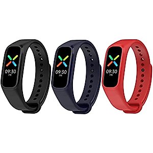 TenCloud 3 Pack Band with Case Compatible with Oppo band/OnePlus Smart Band Tracker Silicone Watch Strap with Protective Case Replacement for OnePlus Smart Band (Black+Nave Blue+Red)