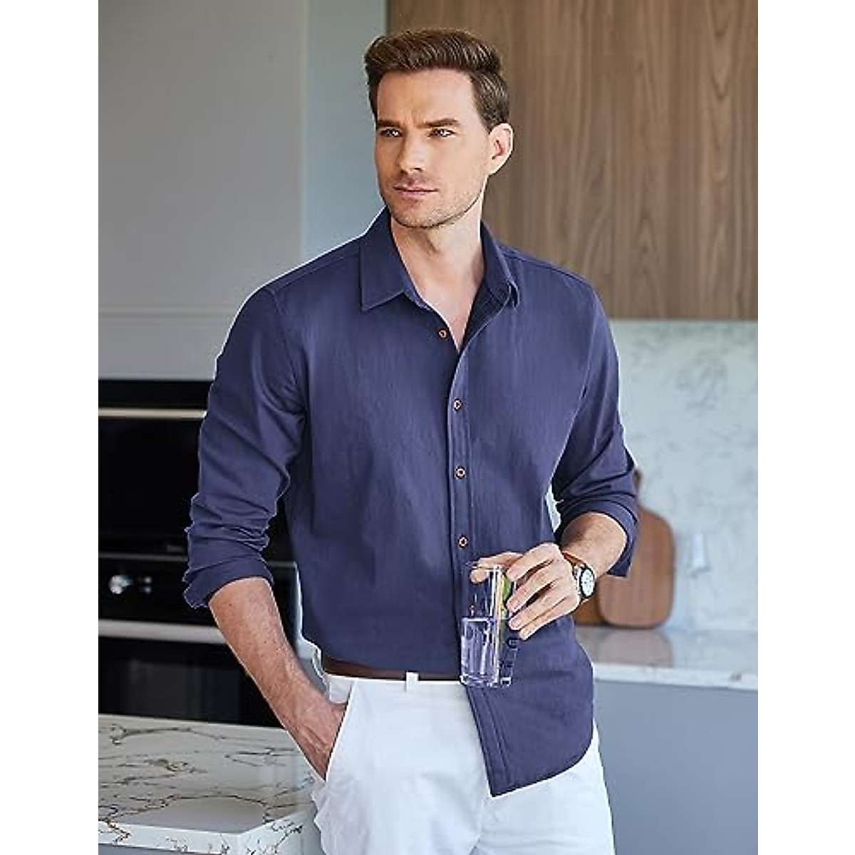 COOFANDY Men's Button Down Long Sleeve Shirt Casual Dress Shirt Denim Work Shirt