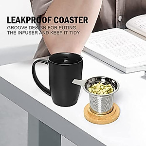 COYMOS Ceramic Tea Mug with Infuser and Lid, 16oz Loose Leaf Tea Cup Large Handle Teaware Mug, Tea Gift Sets for Tea Lover (Black)