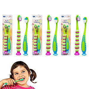 ALL PURE 6 Pack Kids Toothbrush Suction Cup Stand Soft Bristles Toddler Clean Oral Care