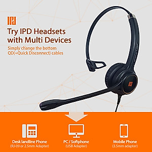 IPD IPH-250 Phone Headset with Noise cancelling Microphone for Office and call center-Compatible with Avaya 1608 1616 9601 9608 9611 9611G 9620 9621 9630 9631 9640 9641 9650 9670 J139 J159 J169 J179