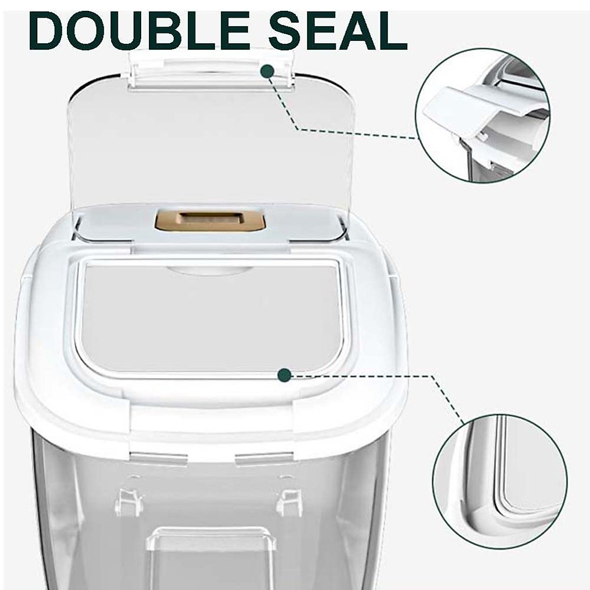 Rice Storage Container, Kitchen Rice Container, Sealed Rice Storage Container, Dog Food Container, Dog Food Storage Container, Rice Dispenser 25 pounds is Suitable for Whole Grains, pet Food