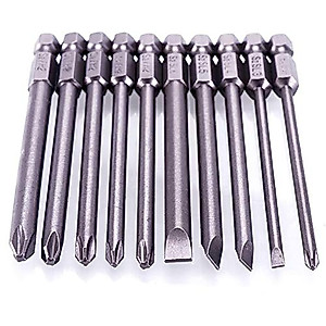 Rocaris 10pcs 1/4 Inch Hex Shank Long Magnetic Screwdriver Bits Set 4 in Power Tools (Slotted+Cross Head)
