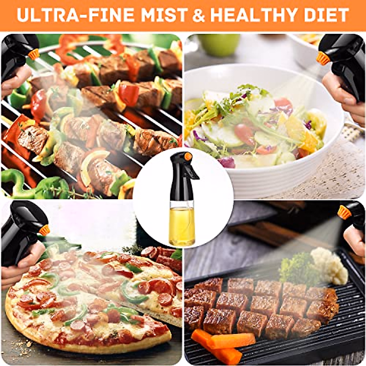 Olive Oil Sprayer for Cooking,Rotatable Nozzle Olive Oil Spray Bottle 200ml/7oz Vinegar Dispenser with Brush Leak Proof Oil Sprayer for Kitchen, Cooking, Baking,Salad, BBQ,Roasting