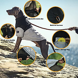 Dog Winter Coat, Padded Vest Dog Jacket - Reflective and Warm Zip Up Dog Vest Interlayer Cotton Jacket with Harness and Back Pocket -Waterproof Dog Winter Clothes for Large Dog and Medium