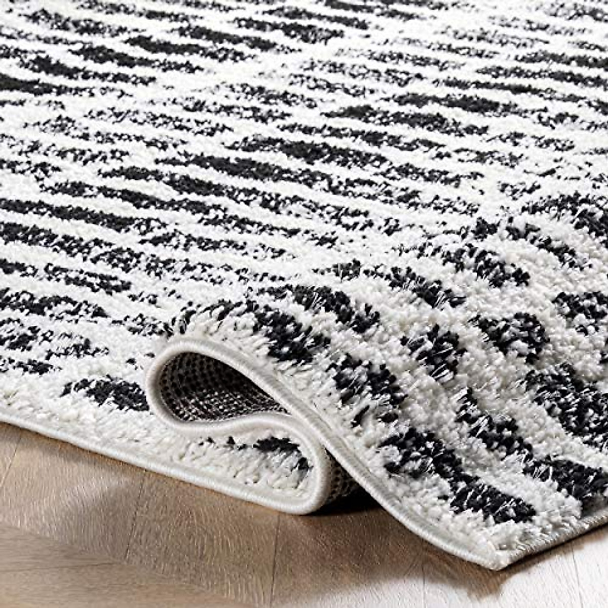nuLOOM Orchid Treaded Striped Shag Area Rug, 7' 10" x 10', Black And White