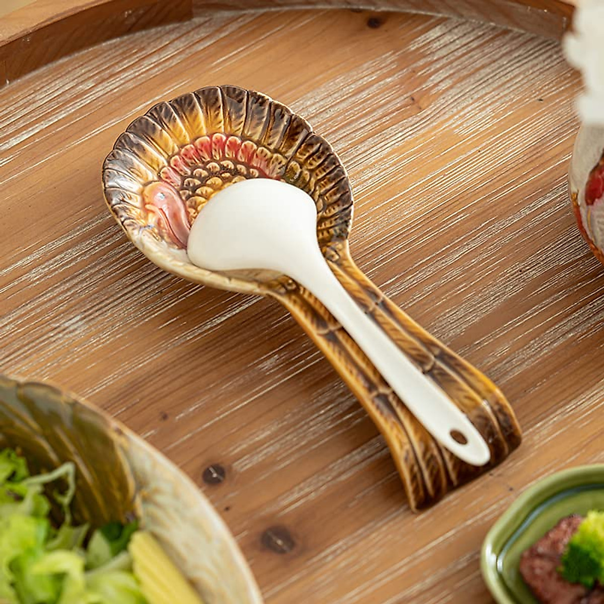 YINYUEDAO Ceramic Spoon Rest Turkey Shape - Kitchen Decoration for Counter, Coffee Spoon Rest - Halloween, Easter, Thanksgiving Kitchen Utensils Accessories