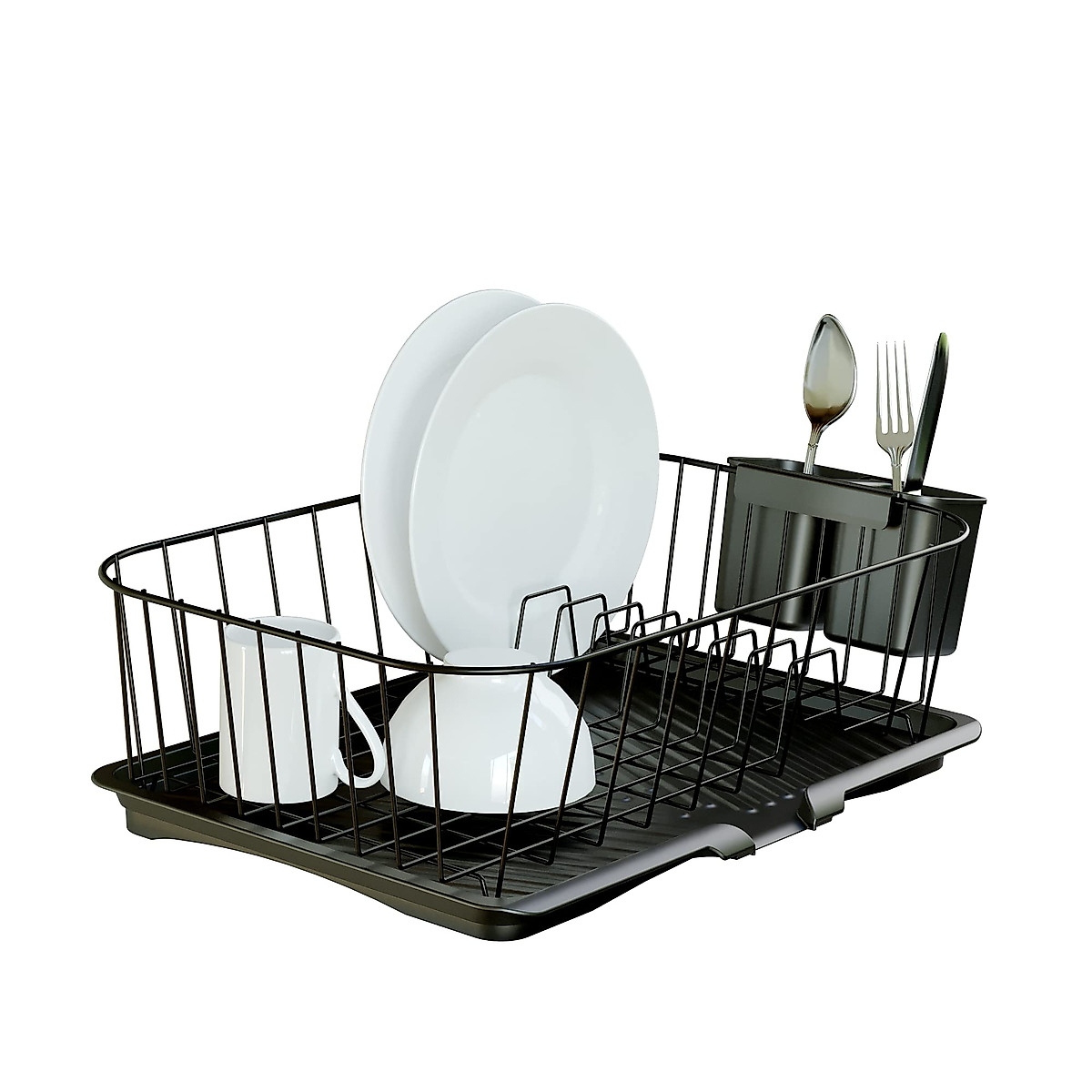 TEKNOTEL Dish Rack Large Dish Drying Rack with Swivel Spout for Kitchen Counter, Expandable Dish Drainer Rack with Utensil Holder and Cup Holder (Rectangle)