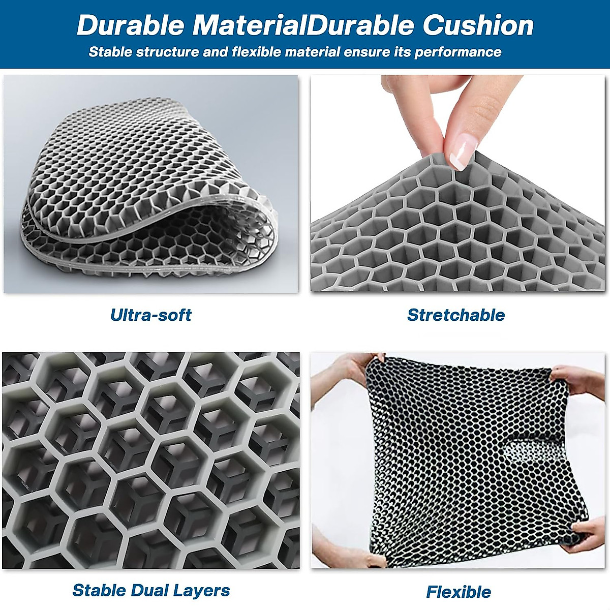 Gel Seat Cushion for Long Sitting, Extra Large Gel Cushion for wheelchair Reduce Sweat, Desk Chair Cushion, Seat Cushion for back pain/for Car/for Office Chairs/for kitchen chairs/ for Pressure Relief