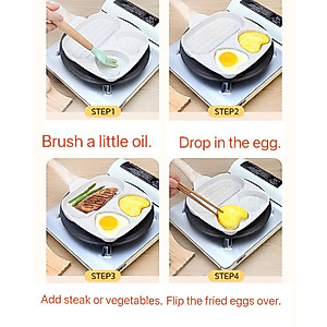 BB Tigger 3-Cup Egg Pan,3 Section, Versatile Breakfast Skillet, Omelette Pan, Omelette Skillet, Bacon pan, Sausage pan, hot dogs pan, Pancake Pan, 3-in-1 egg pan, 19cm*38.5cm, Off-White