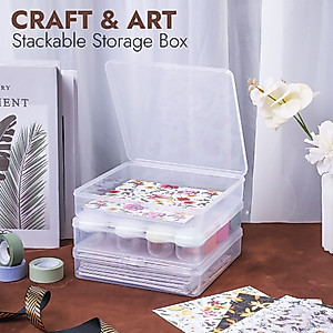 ISKYBOB 3 Packs Scrapbook Paper Storage Boxes, Clear 6 x 6 Paper Storage Organizer with Lids Stackable Plastic Scrapbooking Craft Containers for Organizing Cardstock, Photo, Sticker
