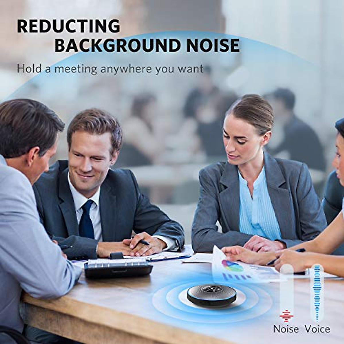 EMEET Bluetooth Speakerphone M2 Gray Conference Speaker, Idea for Home Office 360º Voice Pickup 4 AI Echo & Noise Canceling Microphones, Skype USB Speakerphone AUX in/Out for up to 8 People