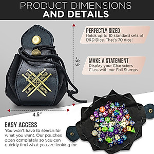 Guilt Free Gaming Genuine Leather RPG Bag | Foil Stamped | Holds 70 Dice | Great for Coins | Timeless Style | Great for DMs and Players