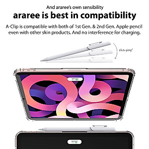 araree A-Clip Pencil Clip Pencil Holder Compatible with Apple Pencil 1st Generation/ 2nd Generation Hard Material Sturdy Clip for Apple Pencil, Apple Pencil Pocket Clip 2pcs - Clear/White