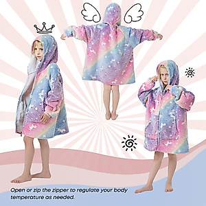 MeMoreCool Wearable Blanket Kids Blanket Hoodie, Hooded Blanket Kids Comfy Blanket Sweatshirt, Toddler Blanket with Hood