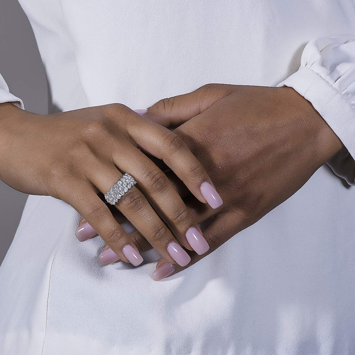 White Gold 3.0mm Moissanite by Charles & Colvard Round Three-Row Band Size 7 3.00cttw DEW