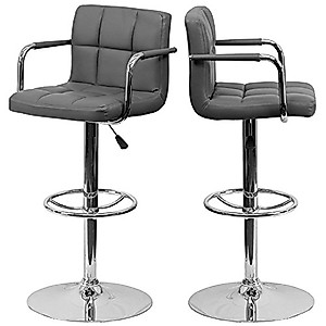 KLS14 Modern Barstools Hydraulic Adjustable Height 360-Degree Swivel Seat Sturdy Steel Frame Padded Cushion Seat Dining Chair Bar Pub Stool Home Office Furniture - Set of 2 Grey #1978