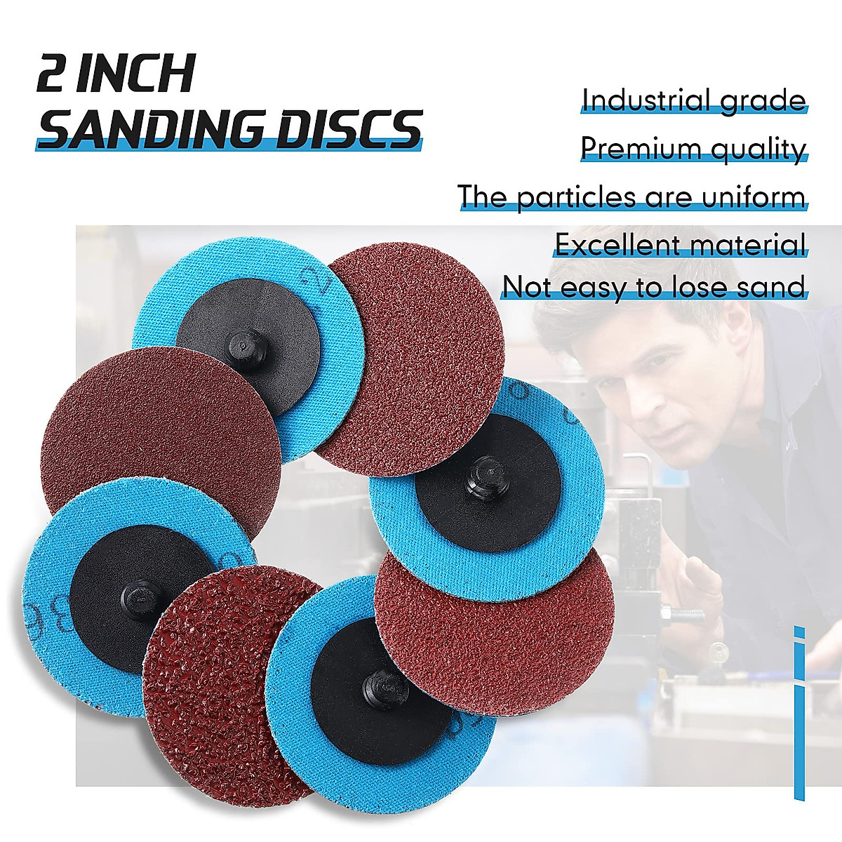 200 Pcs 2 Inch Sanding Discs 36/60/80/120 Grit Discs Aluminum Oxide Coated Die Grinder Accessories for Surface Prep, Grinding Burrs Polishing Finishes Removing Rust Paint
