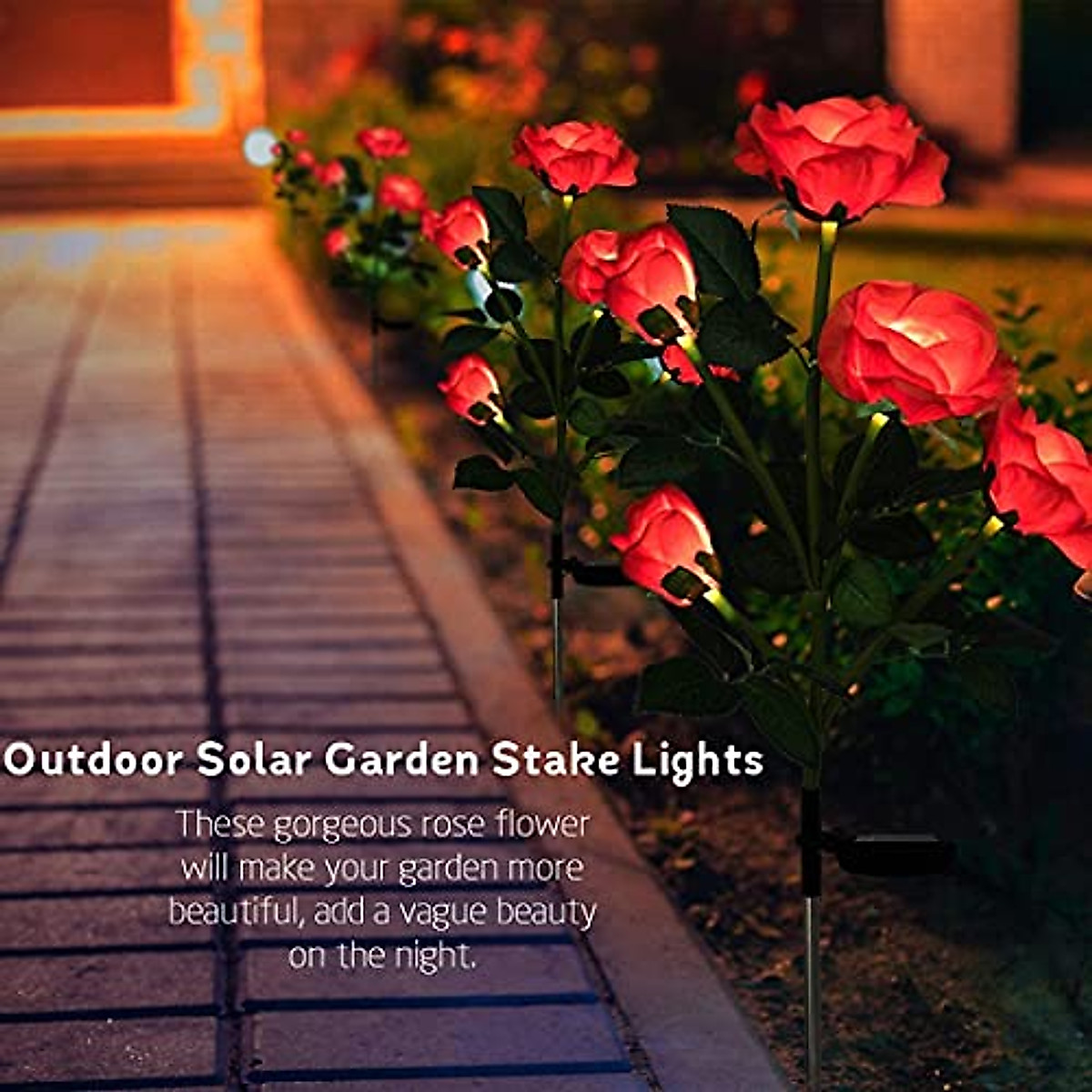 Solar Rose Flower Lights [Upgraded 6 Flowers], Outdoor Solar Powered Rose Lights, Garden Solar Decorative Lights, Rose Stake Lights, Solar Pathway Lights Patio Lawn Garden Yard