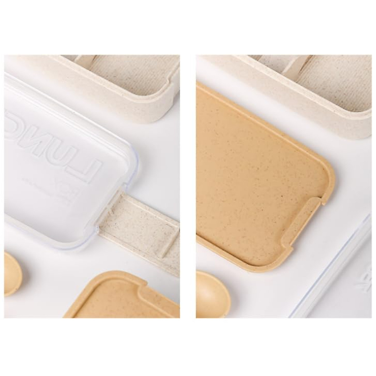 LETSKAB 2-Piece 3-in-1 Compartment Wheatgrass Bento Lunch Box Stackable lunch containers Leak Proof Eco-Friendly Adult Meal Prep Lunch box Container (Pink/Beige)